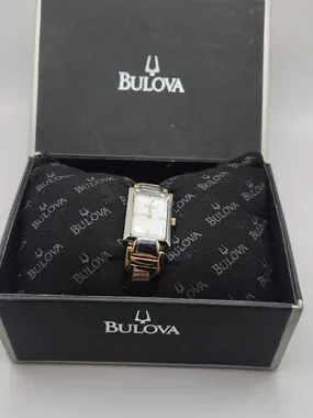 Bulova | Accessories | Bulova Womens Twotone Rectangular Watch In White ...